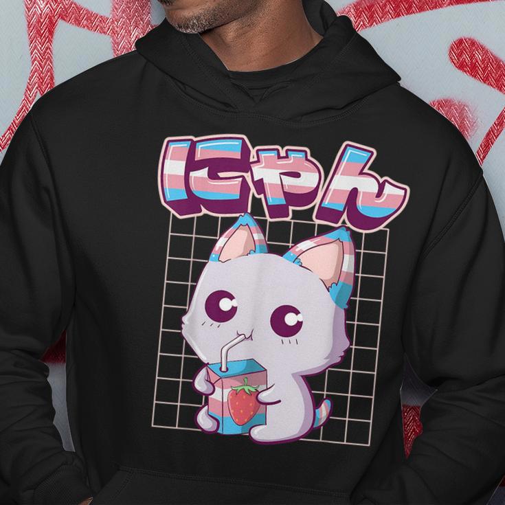 Transgender Pride Kawaii Cat Strawberry Milk Trans Flag Hoodie - Seseable