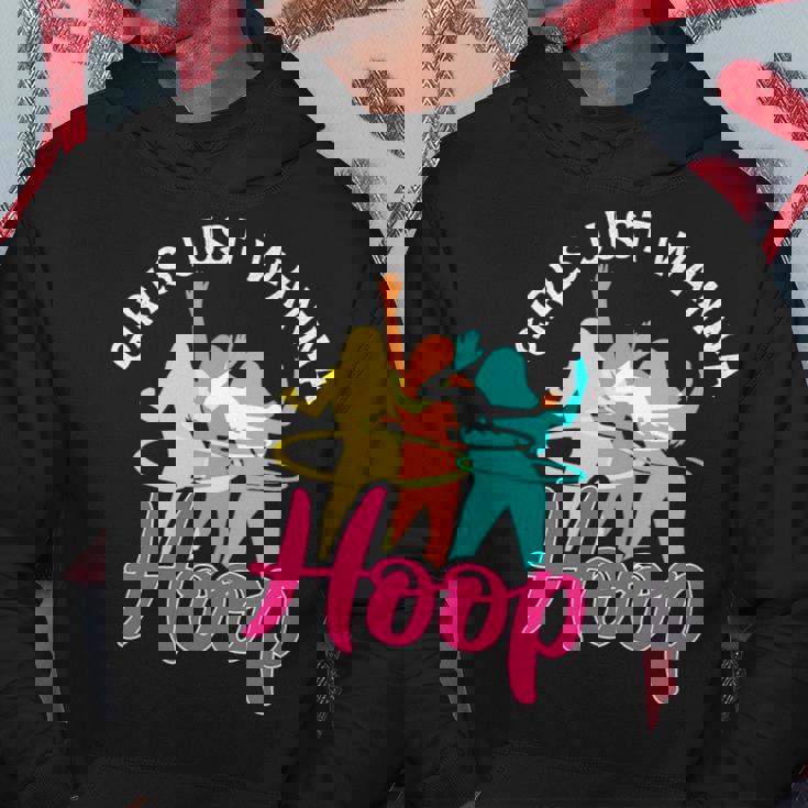 Womens Girls Just Wanna Hula Hoop Sports Fitness Training Hooping Hoodie - Monsterry