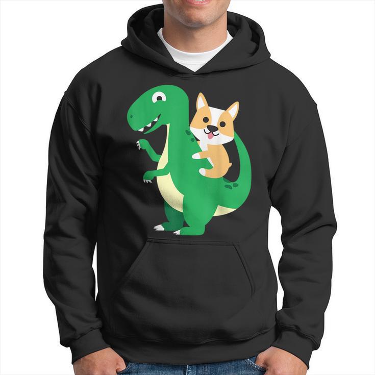 Corgi Riding T-Rex Cool Dinosaur Dino Dog Halloween Costume Hoodie | Mazezy