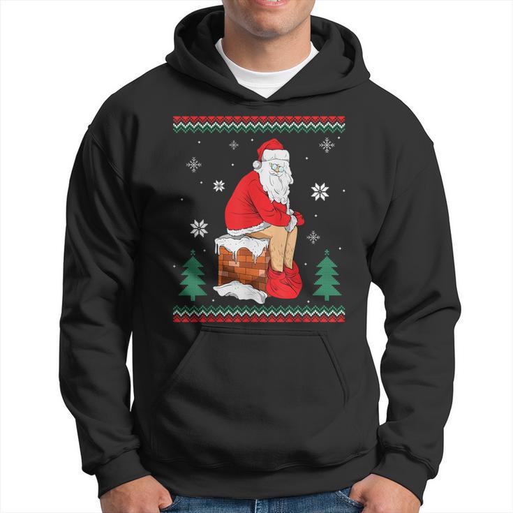 Santa Pooping Down The Chimney Ugly Sweater Christmas Hoodie | Mazezy