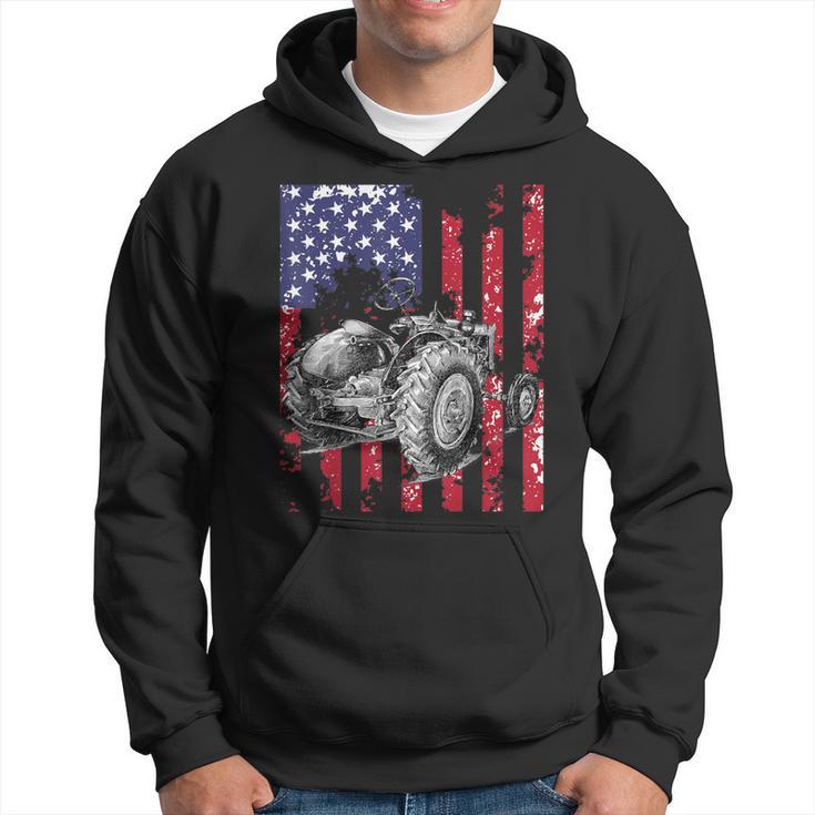 Tractor American Flag Patriotic Farming Hoodie | Mazezy