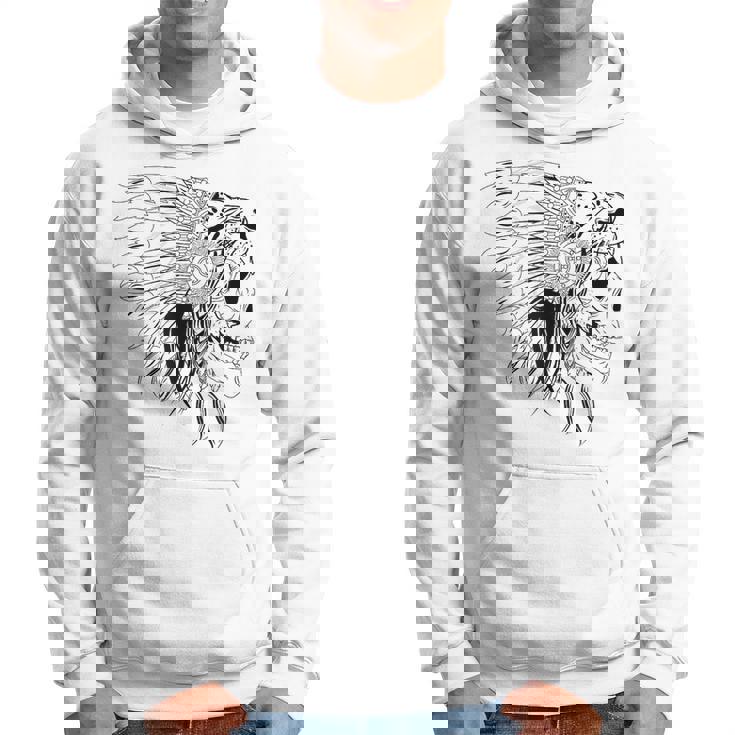 Native American Lion Skull Indian Headdress War Hoodie | Mazezy