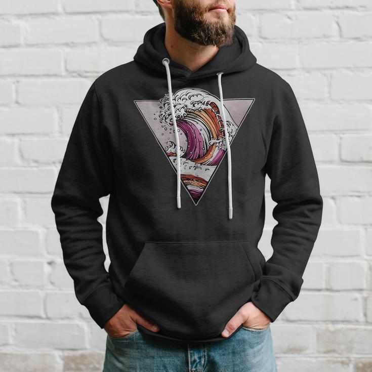 Lesbian Pride Flag Ocean Wave Gay Pride Month Sapphic Lgbt Hoodie | Mazezy