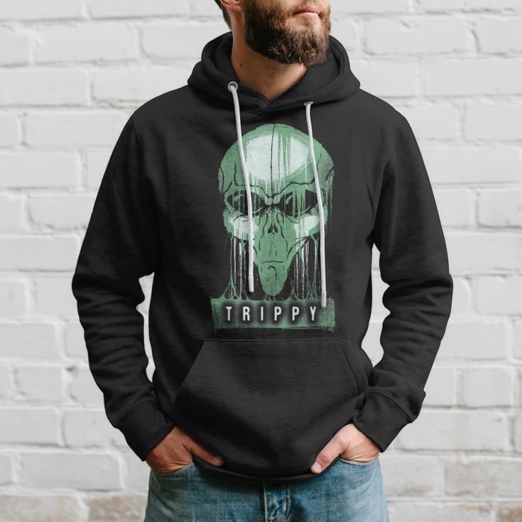 Trippy Alien - Scary Alien Face - Alien Head Hoodie | Mazezy