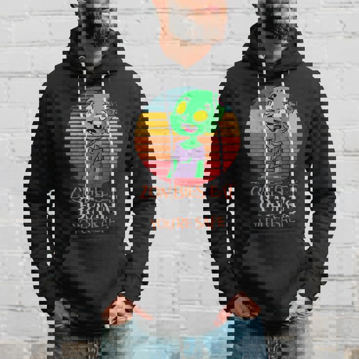 Zombies Eat Brains Youre Safe Funny Undead Hoodie | Mazezy