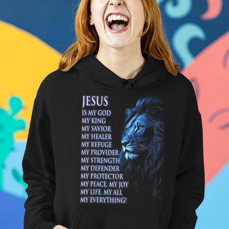 Jesus Is My God King My Lord My Savior Blue Christian Lion Women Hoodie ...