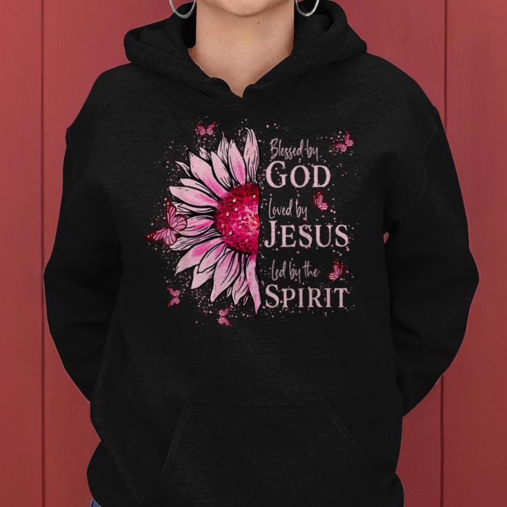 Blessed By God Loved By Jesus Pink Sunflower Women Hoodie - Seseable