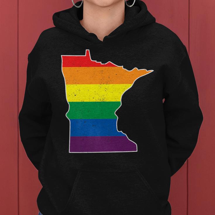 Gay Pride Flag - Minnesota State Map - Rainbow Stripes Women Hoodie ...
