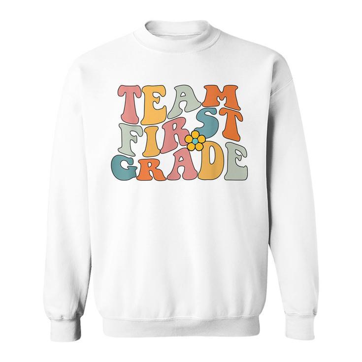 Team First Grade Groovy Wavy 1St Grade Back To School Sweatshirt | Seseable