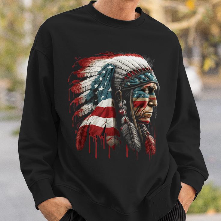 Native American Indian Chief American Usa Flag Sweatshirt | Mazezy