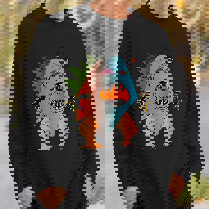 Scary Colorful Fish Sea Monster Creature Graphic Sweatshirt | Mazezy