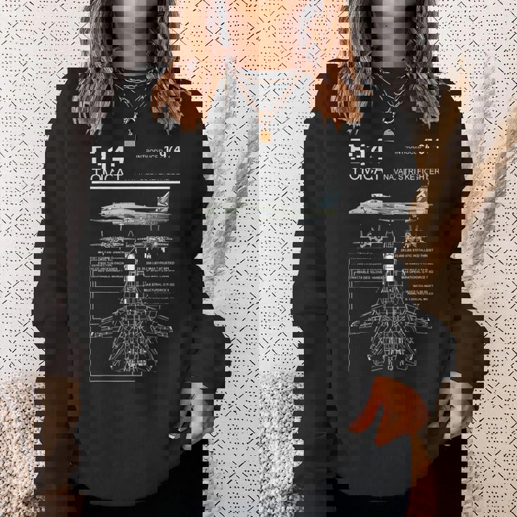 F-14 Tomcat Navy Fighter Jet Diagram Graphic Sweatshirt - Seseable