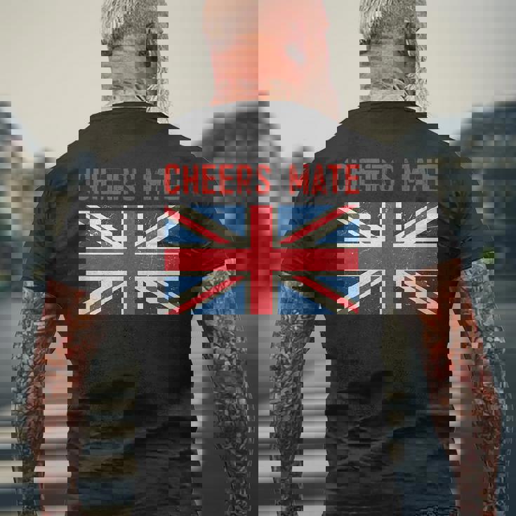 Cheers Mate British Slang Mens Back Print T-shirt | Mazezy