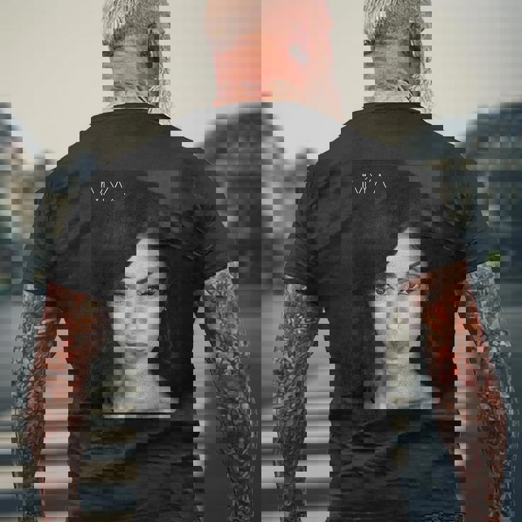 Mya Close Up Black & White Mens Back Print T-shirt | Mazezy