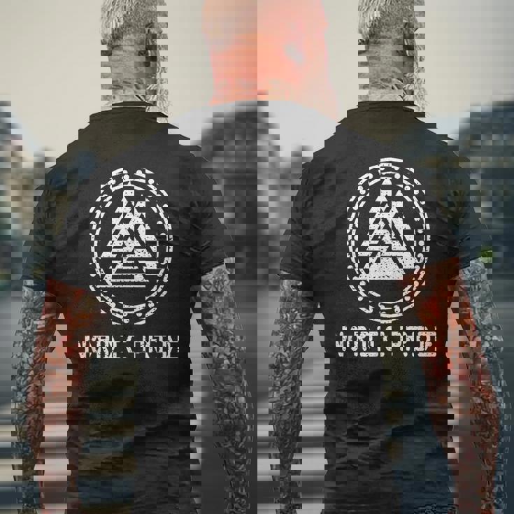 Nordic Pride Viking Symbol Valknut Mens Back Print T-shirt | Mazezy