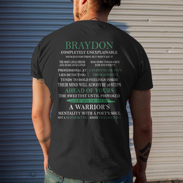 Braydon Name Gift Braydon Completely Unexplainable Mens Back Print T ...