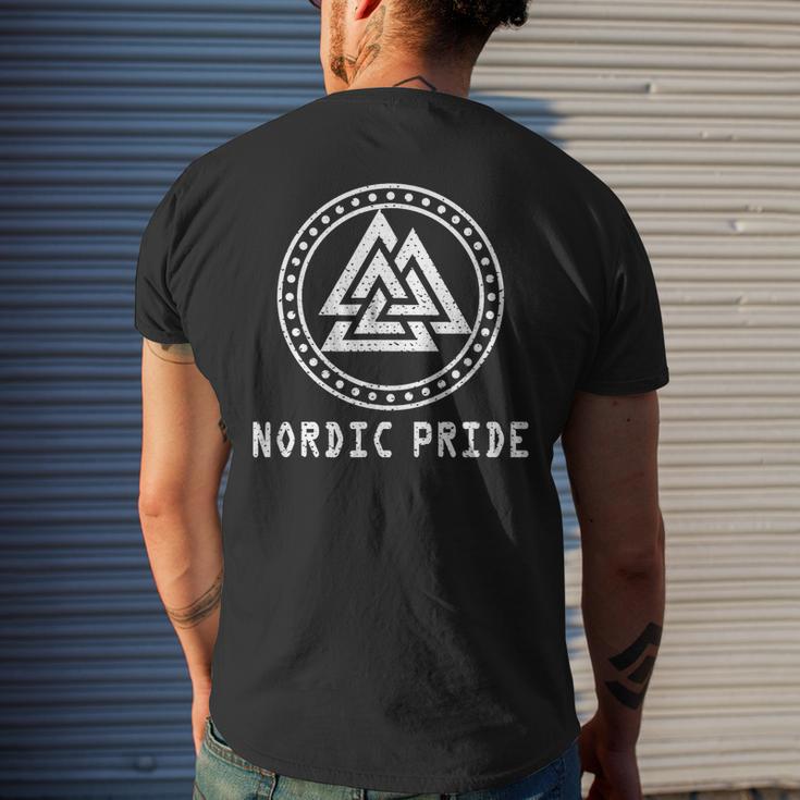 Nordic Pride Viking Symbol Valknut Mens Back Print T-shirt | Mazezy