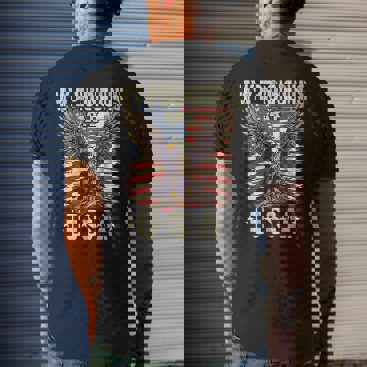 Patriotic American Flag Eagle 4Th July My Pronouns Are Usa Men's T ...