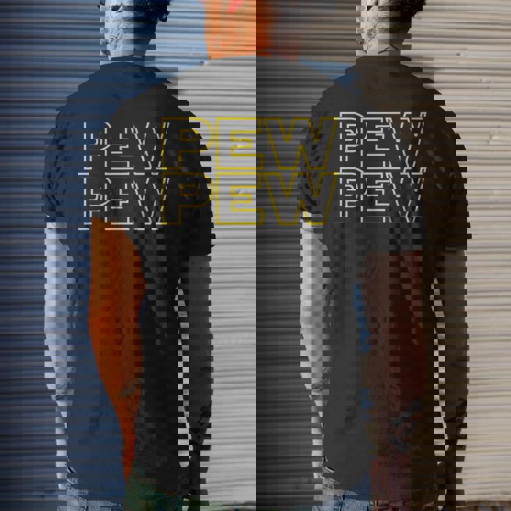 Pew Pew Blaster Laser Beam Men's T-shirt Back Print | Mazezy