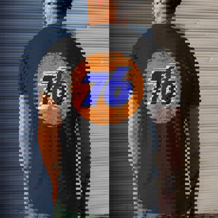 Vintage 76 Gas Station Sign Mens Back Print T-shirt | Mazezy