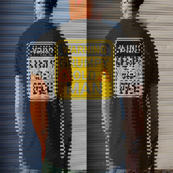 Warning Grumpy Old Man Warning Sign Men's Back Print T-shirt | Mazezy