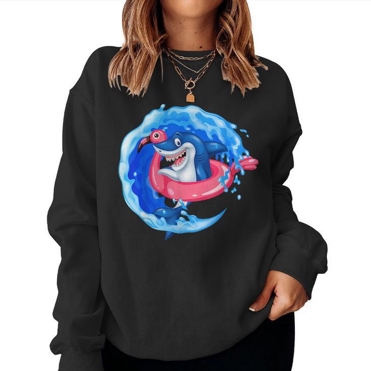 Shark & Pink Flamingo Float Summer Vibes Pool Party Women Sweatshirt ...