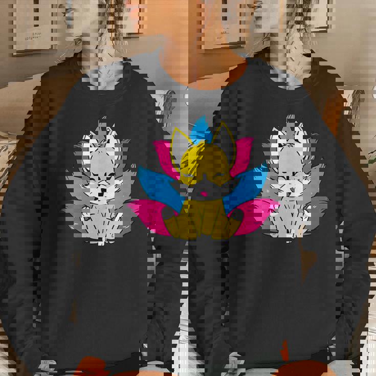 Pansexual Subtle Pride Cute Kitsune Fox Pan Flag Women Sweatshirt | Mazezy