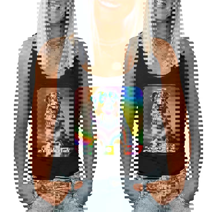Australian Shepherd Lgbtq Gay Aussie Pride Month Rainbow Women Tank Top ...