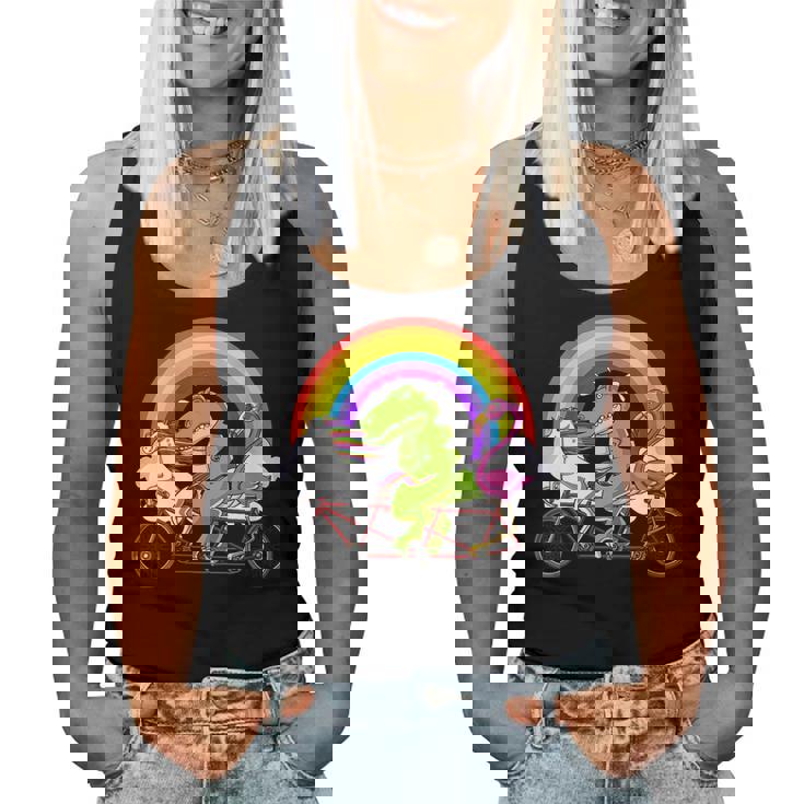 Unicorn T-Rex Dinosaur Flamingo Bird Riding Bicycle Rainbow Women Tank ...