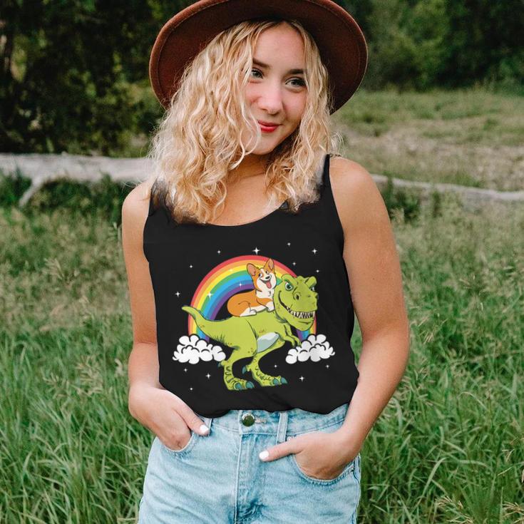 T-Rex Tyrannosaurus T Rex Dinosaur Riding Corgi Dog Women Tank Top | Mazezy