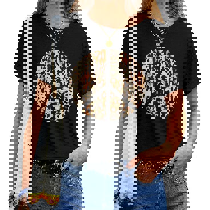 Cool Inverse Peace Symbol Leopard Cheetah Print Women T-shirt | Mazezy