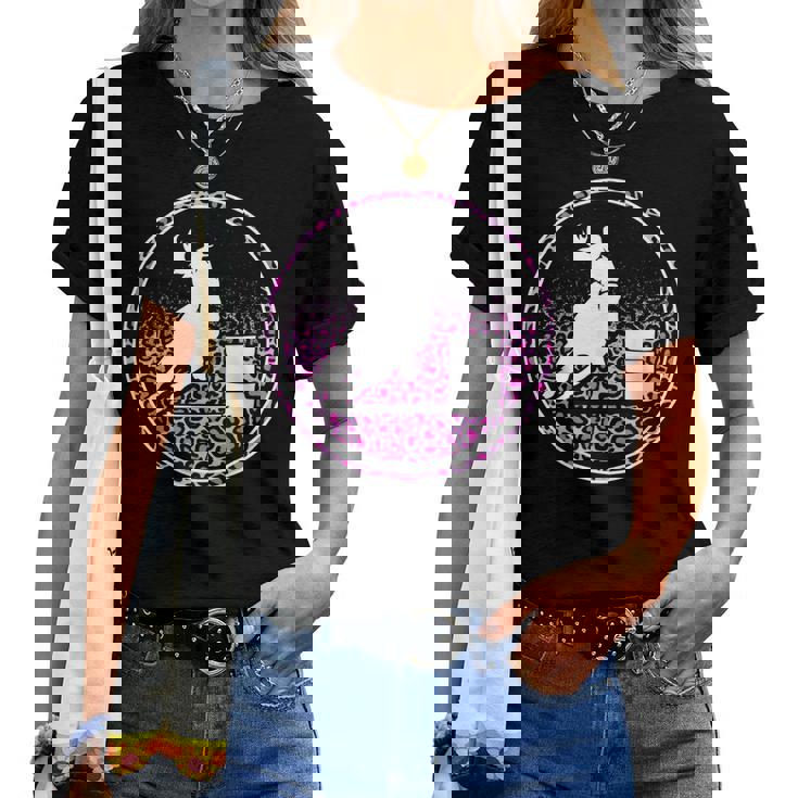 Horse Barrel Racing Leopard Pattern Rodeo Cowgirl Women T-shirt | Mazezy