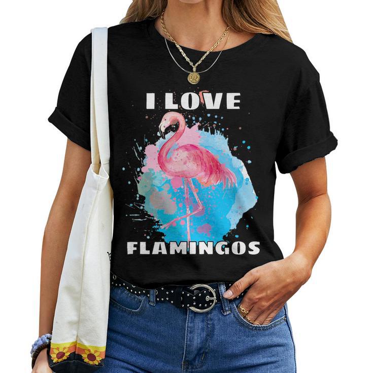 I Love Flamingos Cute Tropical Bird Watercolor Pink Flamingo Women T ...