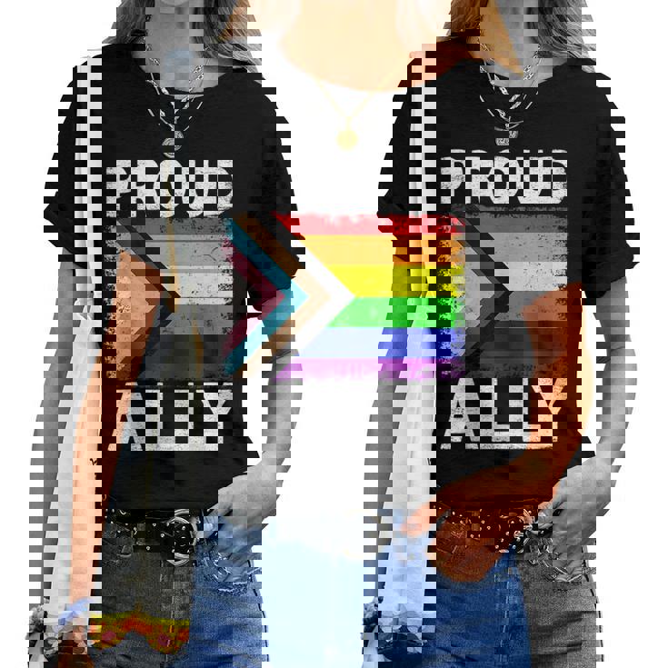 Vintage Pride Month Rainbow Color Lgbtq Flag Proud Ally Women T-shirt ...
