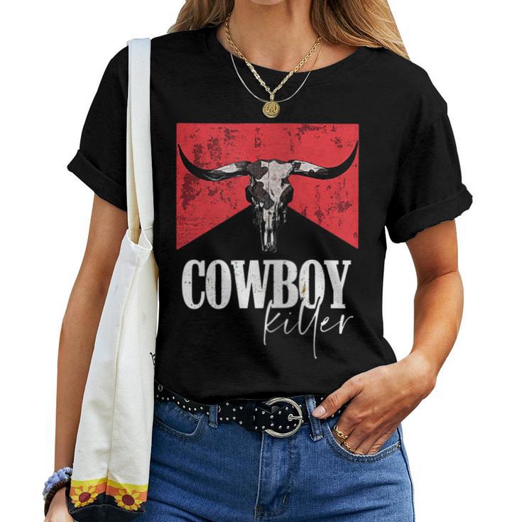 Western Cowgirl Vintage Punchy Cowboy Killers Bull Horn Women T-shirt ...