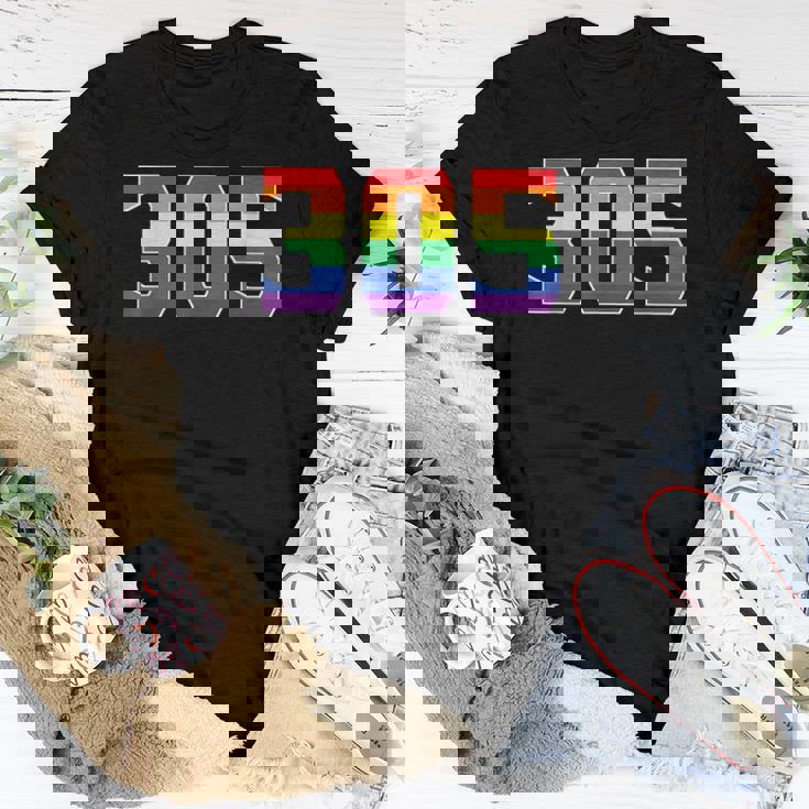 305 Area Code Miami Fl Gay Pride Lgbt Rainbow Women T-shirt | Mazezy