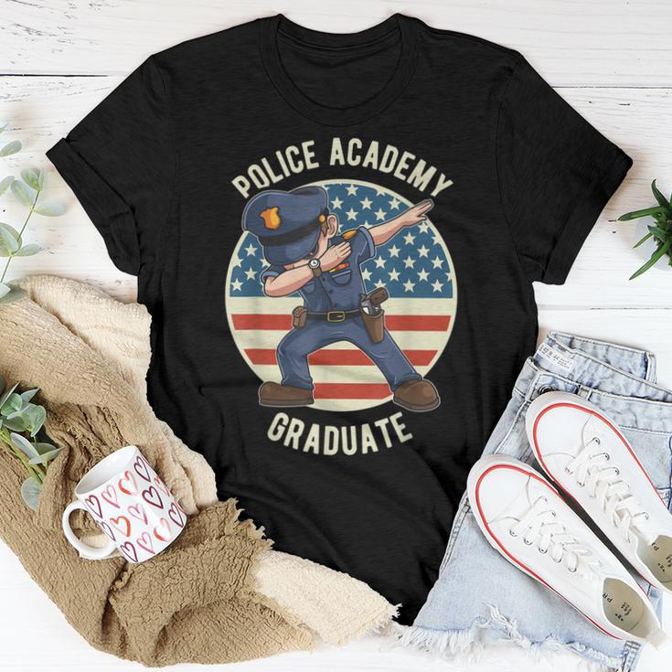 Dabbing Police Academy Cop Graduation American Flag Women T-shirt | Mazezy