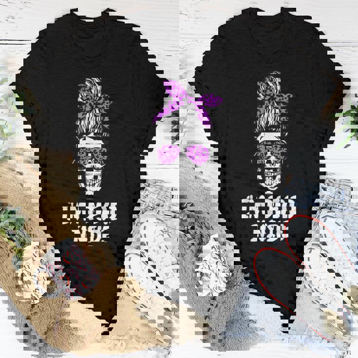 Im Dead Inside Skeleton Messy Bun Bandana Halloween Apparel Women T ...