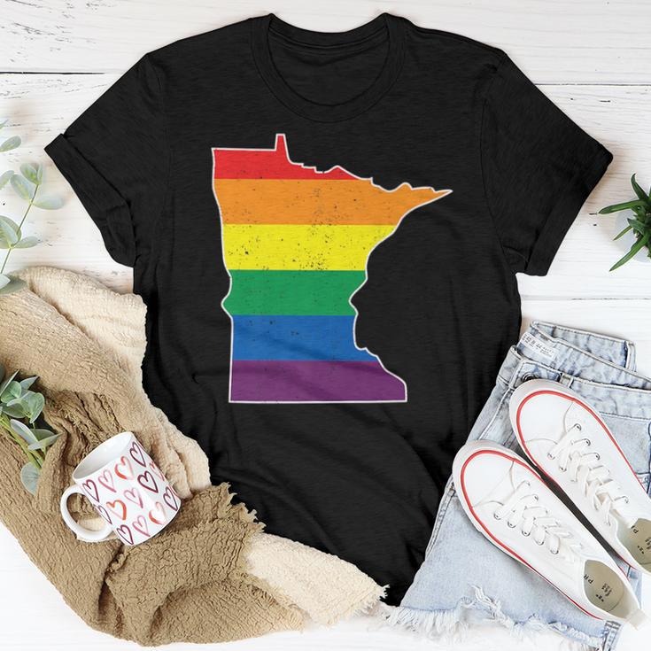 Gay Pride Flag - Minnesota State Map - Rainbow Stripes Women T-shirt ...