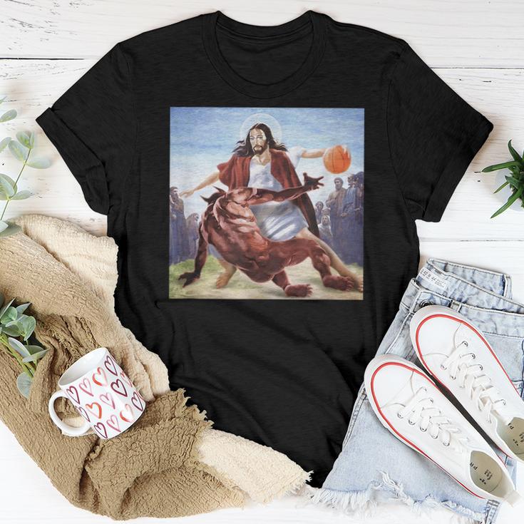 Jesus Crossing Up The Devil Faith Christian Faith Women T-shirt | Mazezy