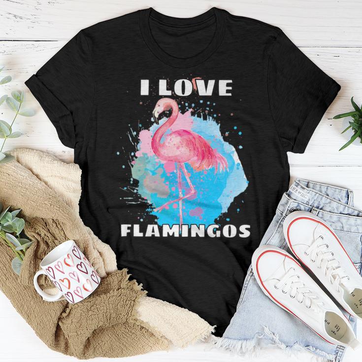 I Love Flamingos Cute Tropical Bird Watercolor Pink Flamingo Women T ...