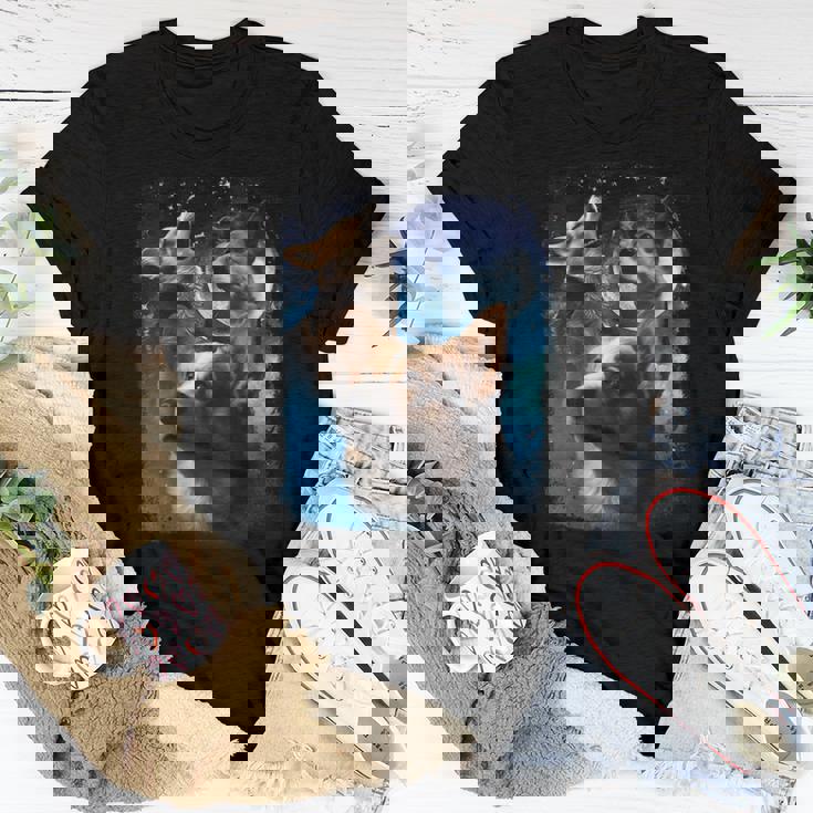 Three Corgis Howl At Moon Corgi Vintage Wolves Meme Women T-shirt | Mazezy