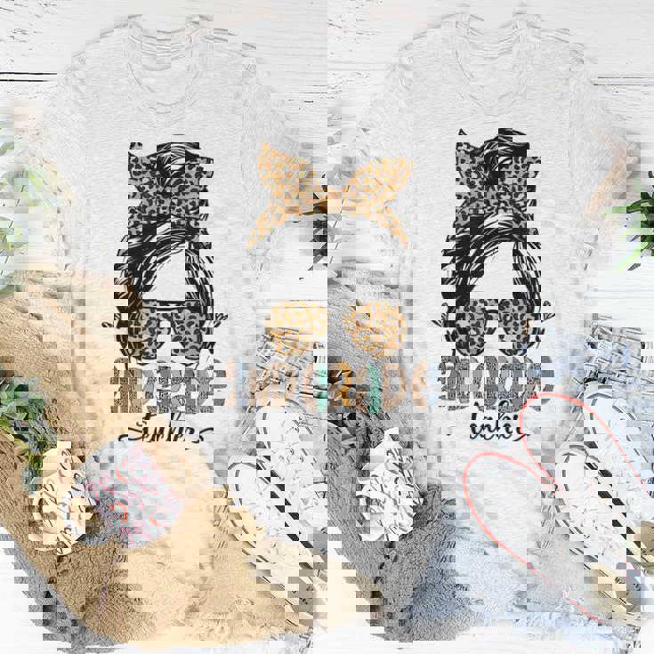 2Nd Grade Teacher Messy Bun Leopard Back To School Women T-shirt | Mazezy