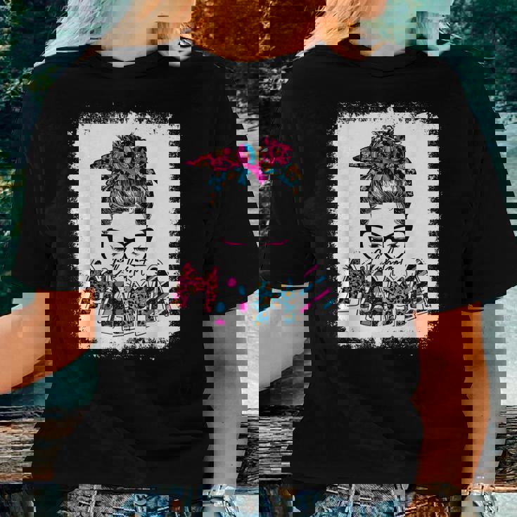 Clubfoot Mama Messy Bun Blue Pink Ribbon Clubfoot Awareness Women T ...