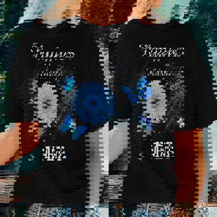Happiness Is Being A Mema Daisy Blue Flower Butterfly Women T-shirt ...