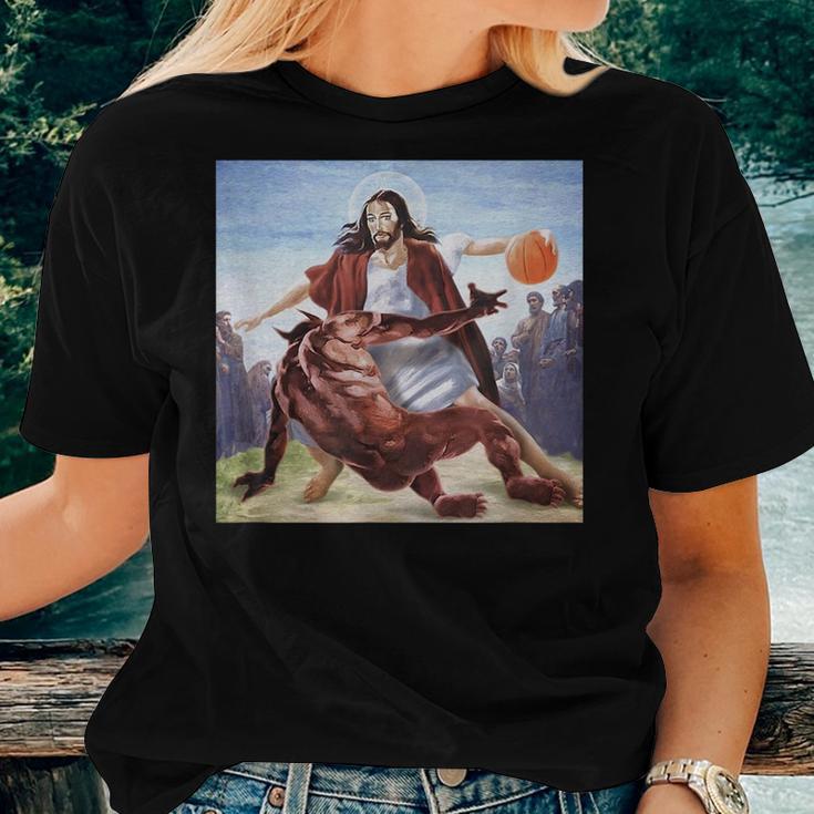 Jesus Crossing Up The Devil Faith Christian Faith Women T-shirt | Mazezy