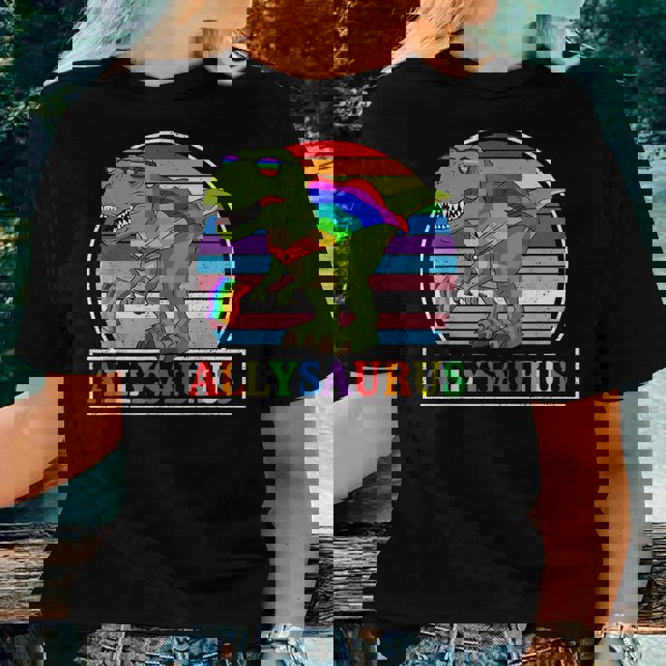 Lgbt Dinosaur T Rex Gay Pride Dino Allysaurus Rainbow Women T-shirt ...