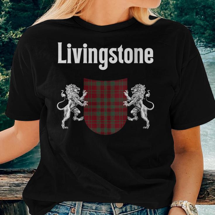 Livingstone Clan Scottish Name Coat Of Arms Tartan Women T-shirt | Mazezy