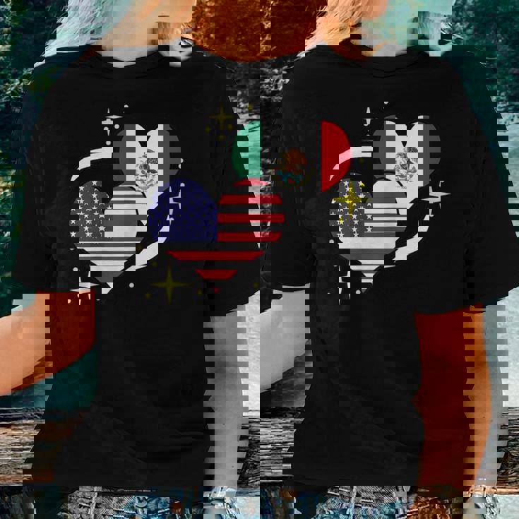 Mexican American Flag Heart Mexican Women T-shirt | Mazezy