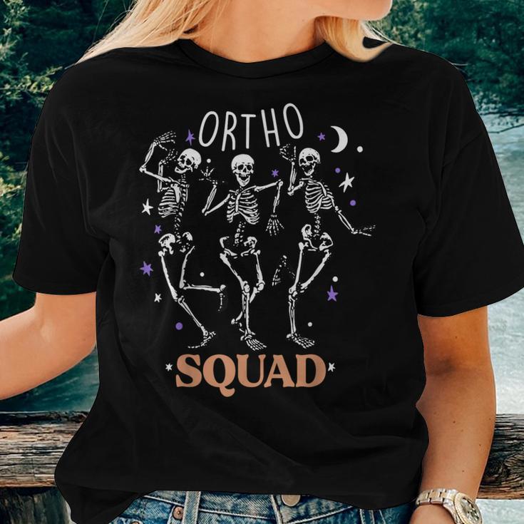 Ortho Squad Skeletons Halloween Orthopedic Nurse Rn Women T-shirt | Mazezy